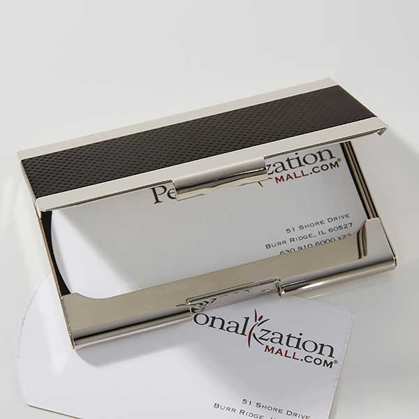 Personalized Black & Silver Business Card Case - Contemporary