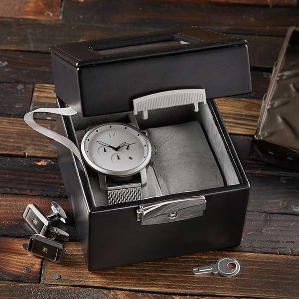 Personalized Leather 2 Slot Watch Box - 10 Quotes