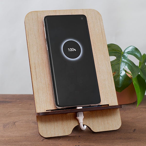 Block Initial Personalized Whitewash Wooden Phone Stand