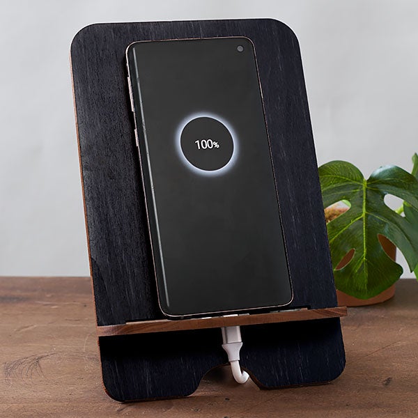 Block Initial Personalized Black Poplar Wooden Phone Stand